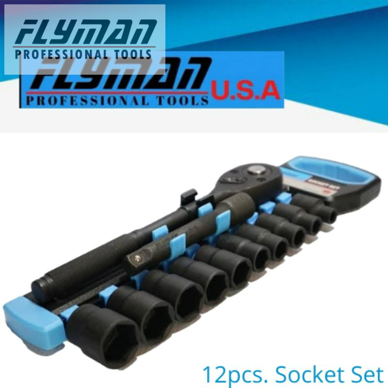 FLYMAN USA 12pcs SOCKET SET 1/2 Drive 6 Point Heavy Duty Tool Set ...