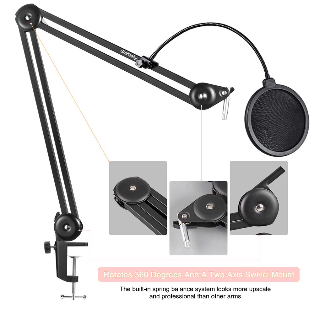 Microphone Stand Heavy Duty Adjustable Suspension Boom Arm Scissor ...