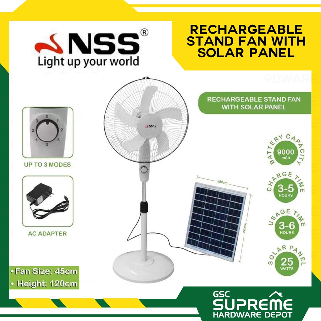 NSS Rechargeable Stand Fan 18" with Solar Panel | Shopee Philippines