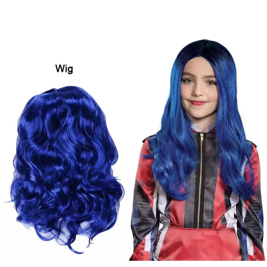 100% J&S 2 Color Blue&Black Wig Heat Resistant Straight&Curly Hair ...