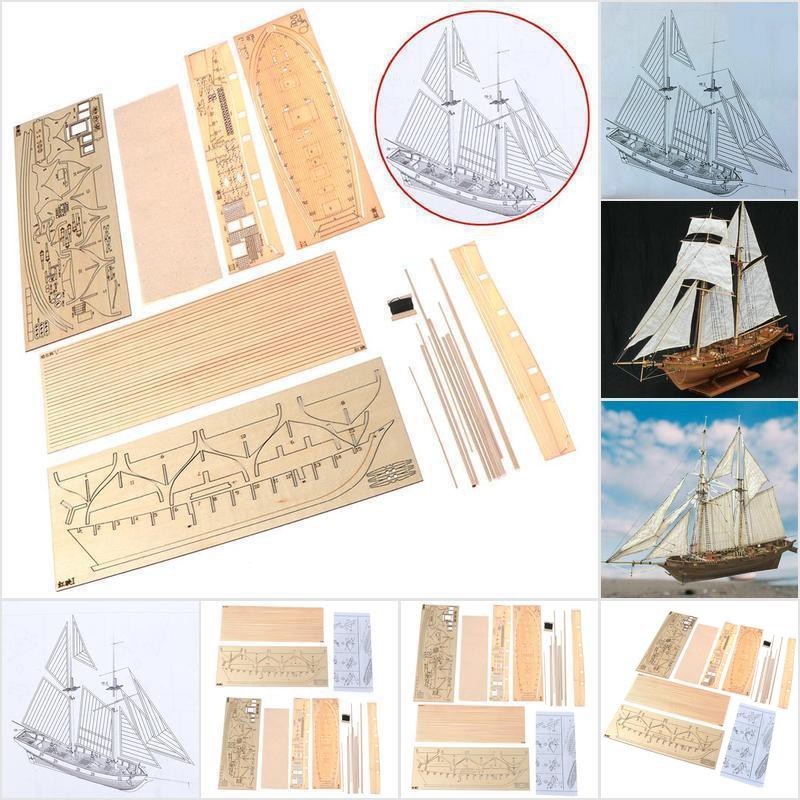 WMPH 1:100 Halcon Wooden Sailing Boat Model DIY Kit Ship Assembly ...