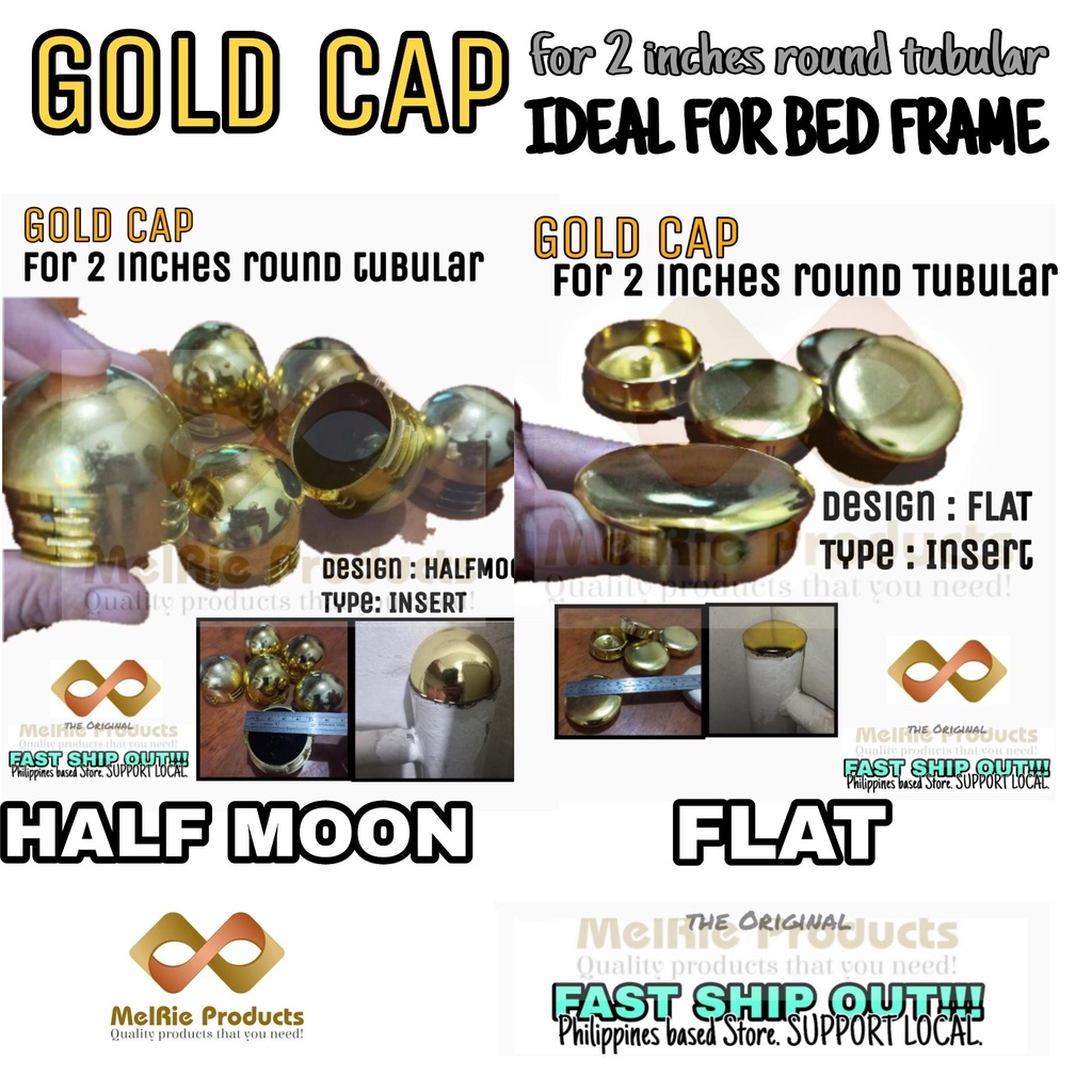 GOLD END CAP for Bed Frame with 2 inches ROUND tubular-HALFMOON/FLAT ...