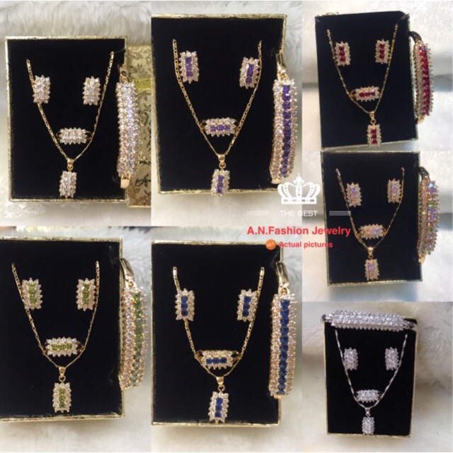 Jewelry 4in1 set earring、ring、necklace、bangle | Shopee Philippines