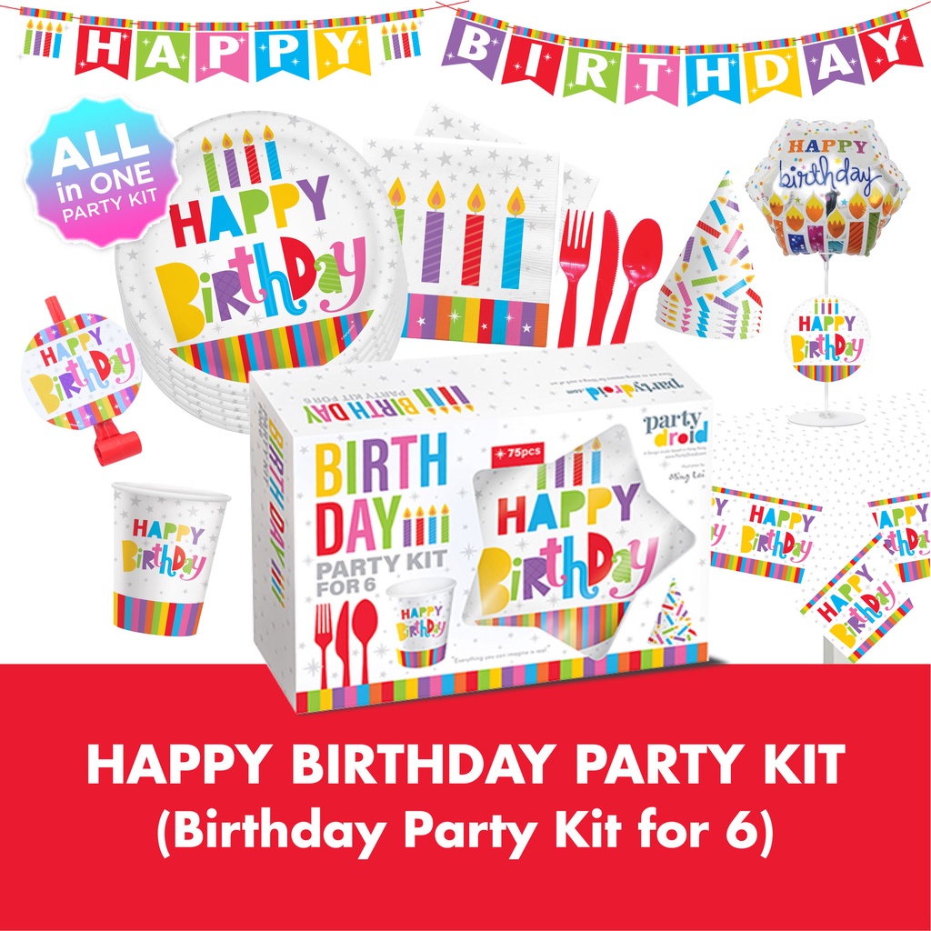 75 PCS ALL IN ONE Happy Birthday Party Kit for 6 Party Supplies, Plates ...