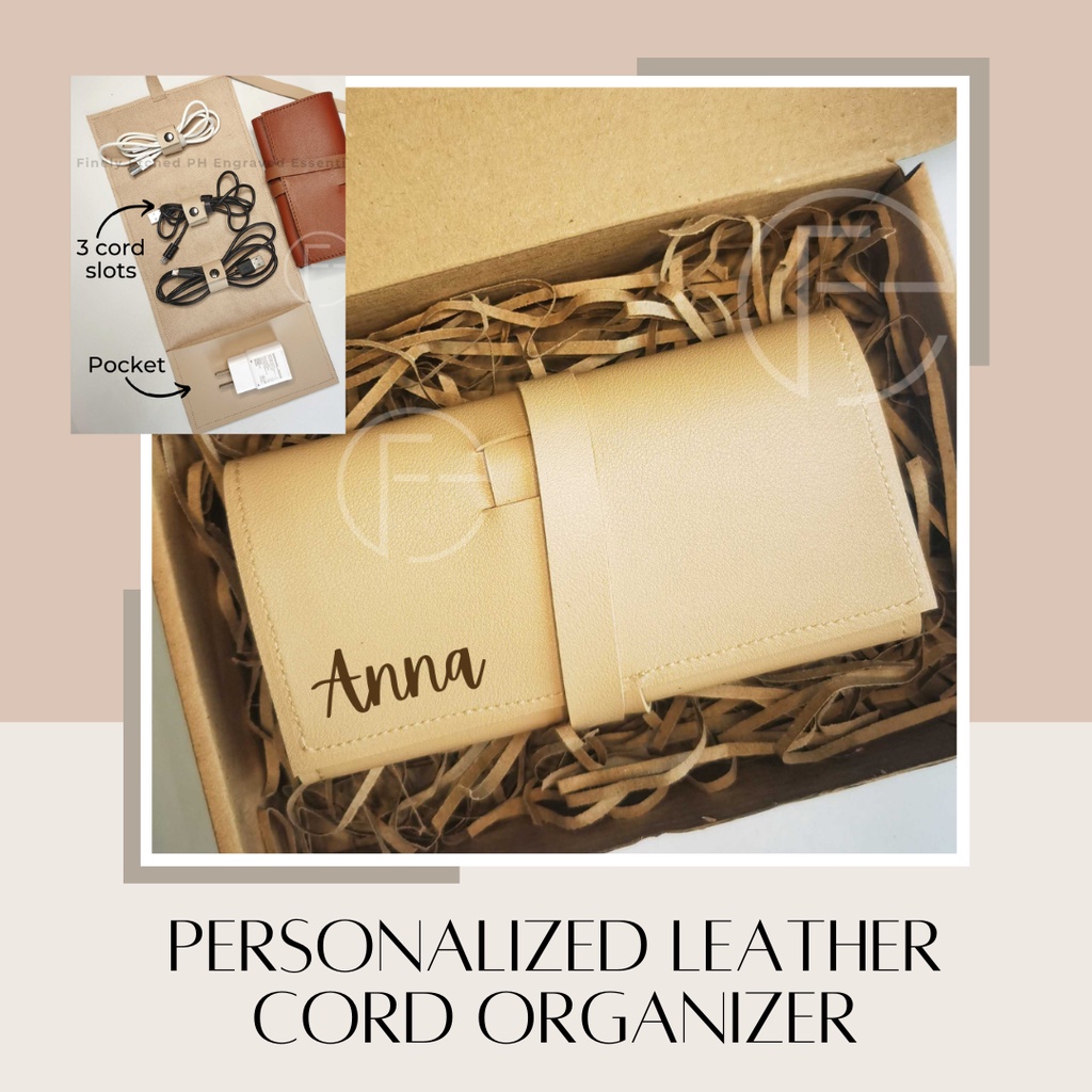 Personalized leather cord organizer FREE ENGRAVING with or without ...