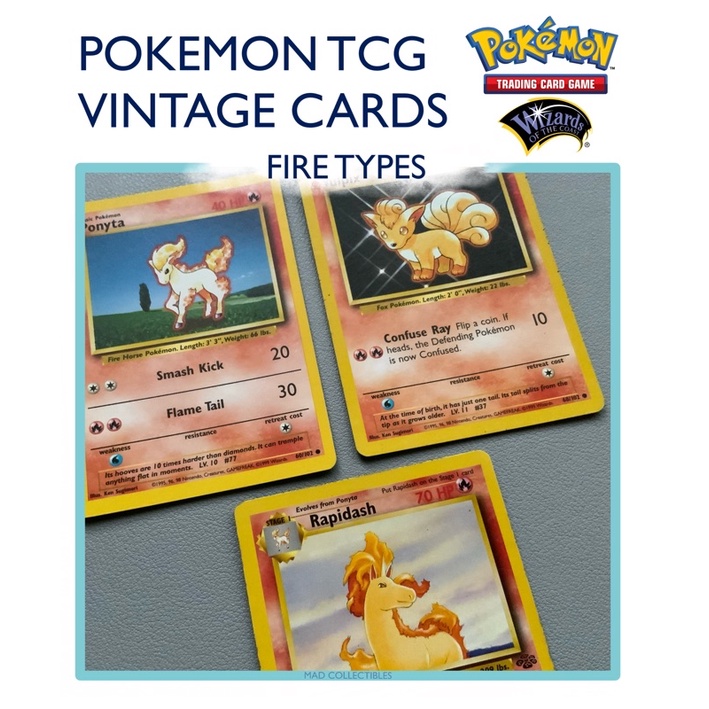 Vintage Pokemon TCG - Fire Type Cards - Ponyta Rapidash Vulpix | Shopee ...