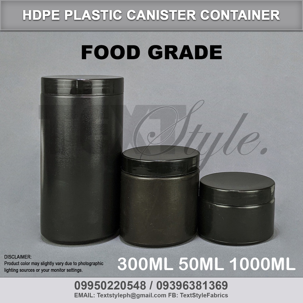 Textstyle Black HDPE Plastic Container Canister Black Storage Canister ...