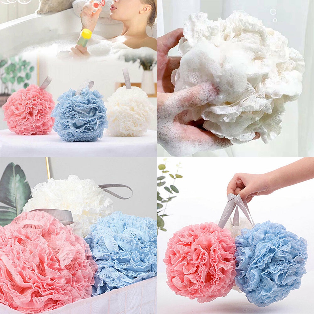 Bubble Bath Ball Bathroom Lace Double Layer Soft Drawstring Bath Flower ...