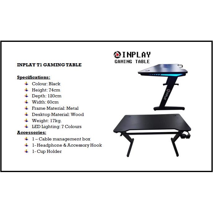 INPLAY RACE T1 / T2 GAMING TABLE RGB COMPUTER GEAR TABLE | Shopee ...