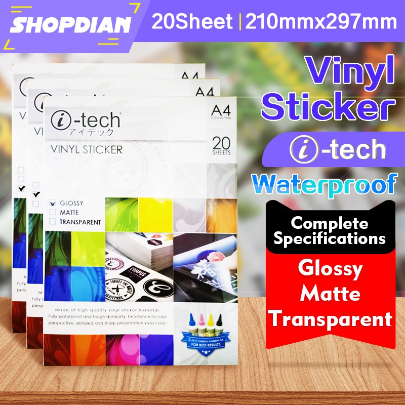 ITech Vinyl Sticker Waterproof Matte / Glossy / Transparent A4 20sheets | Shopee Philippines
