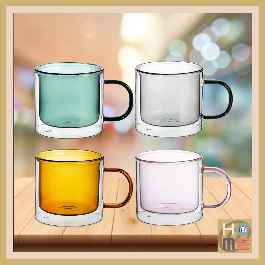 250ML COLORED DOUBLE WALL MUG / DOUBLE WALL MUG / WALLED GLASS | Shopee ...