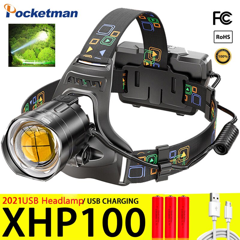 XHP100 LED Headlight Fishing Headlamp XHP90 Telescopic Zoom IP65 ...