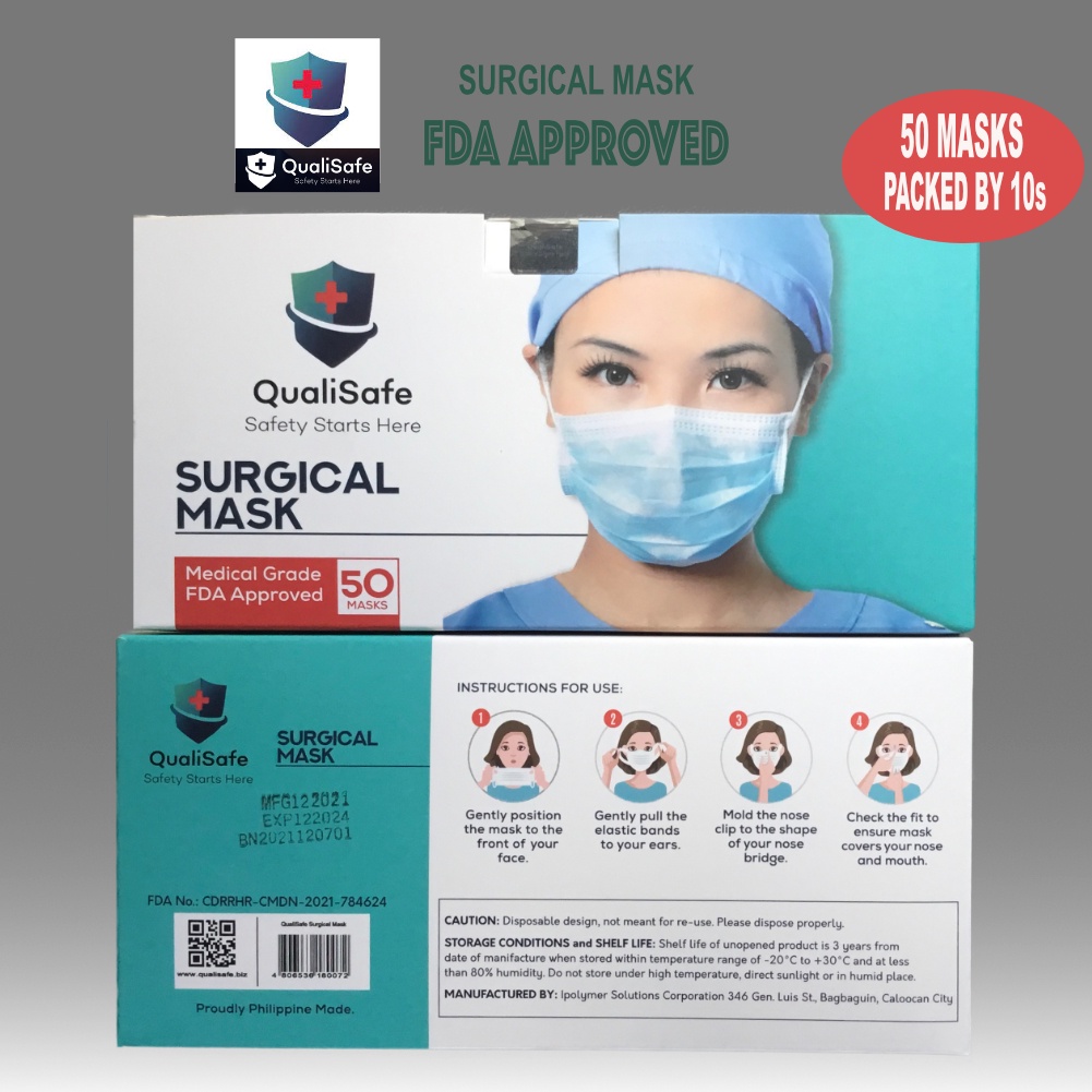 Qualisafe Face Mask Medical Grade FDA Approved [50 pcs] - Lynderm Store