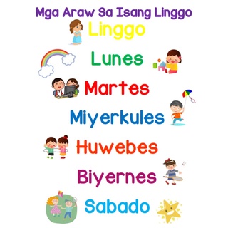 Mga Araw sa Isang Linggo Filipino Tagalog Laminated Chart A4 Size ...