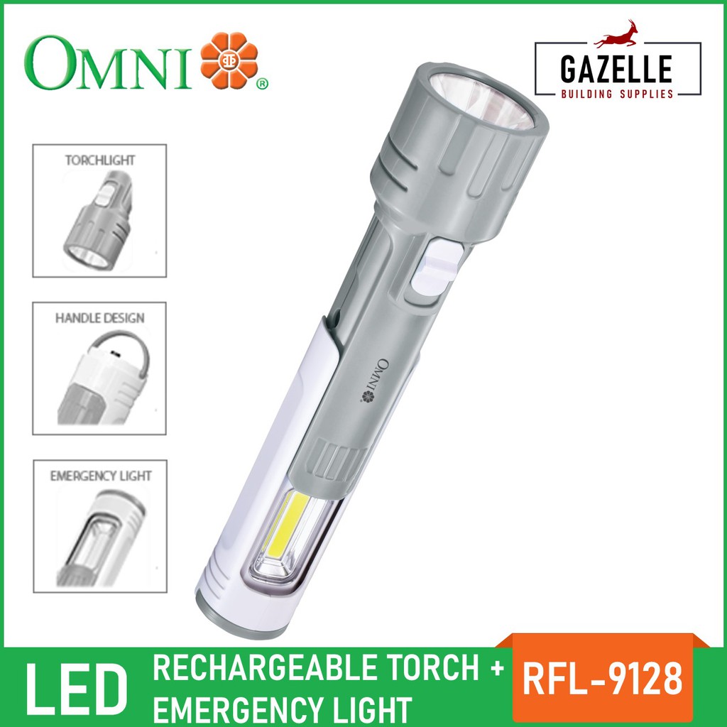 Omni LED Rechargeable Torchlight + Emergency Light Flash light Flashlight - RFL-9128 | Shopee ...