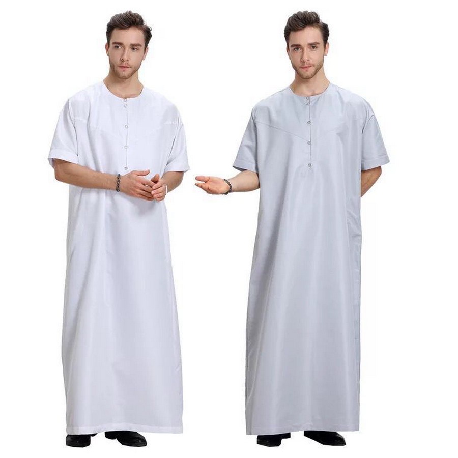 Muslim Robe Arab Men Thobe Ramadan Costumes Solid Arabic Pakistan Saudi ...