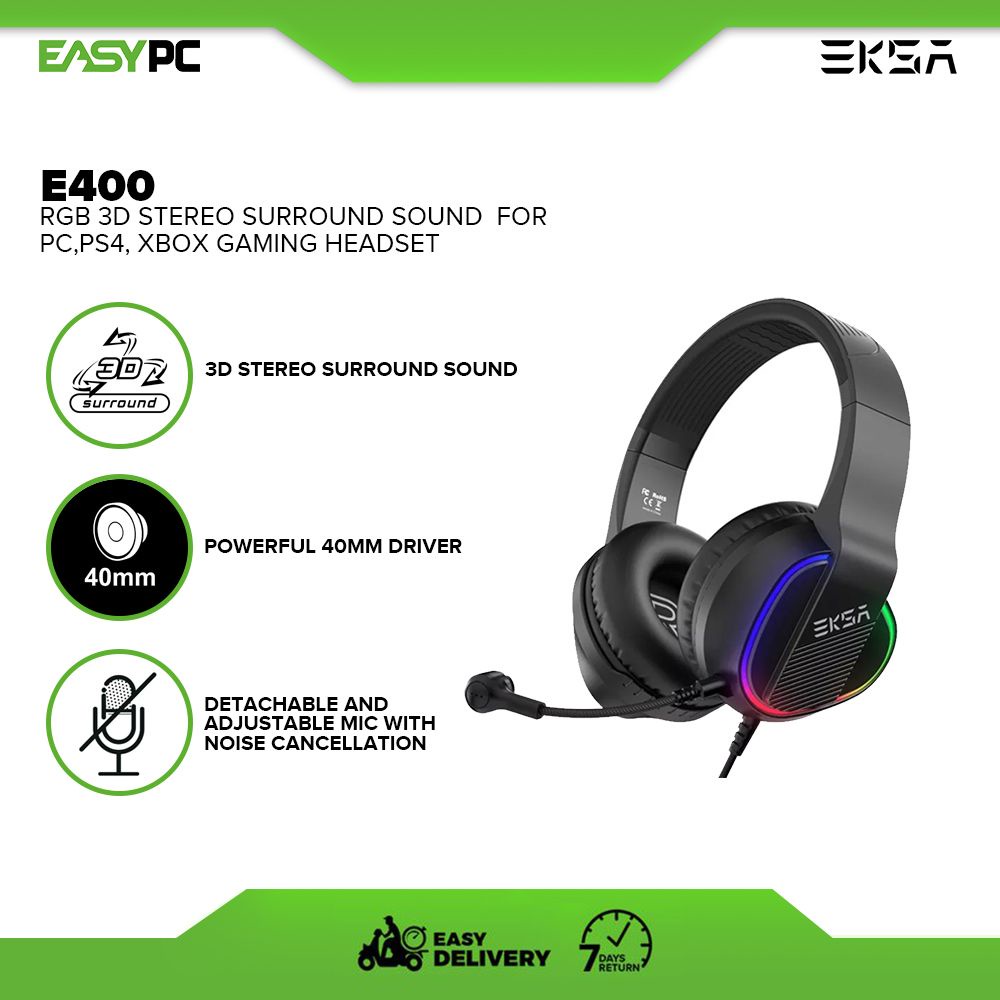 EKSA E400 RGB Gaming Headset for PC,PS4,Xbox OCLGH0006 Sweat-proof soft memory foam ear cushio ...
