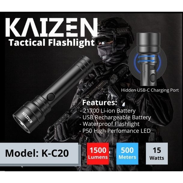 Kaizen 15W LED Tactical Flash Light 500 Meters 6 Modes | Shopee Philippines