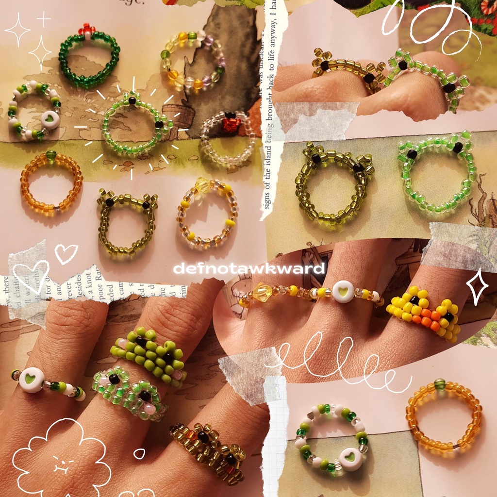 cute beaded frog ring kpop chunky colorful bead rings y2k cottagecore aesthetic personalized ...