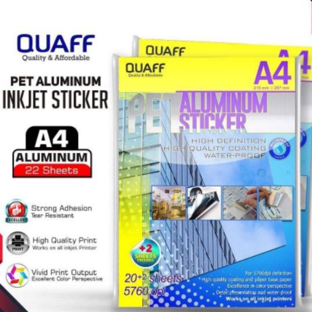 QUAFF PET Aluminum Waterproof Printable Label Sticker A4 Size(20SHEETS ...