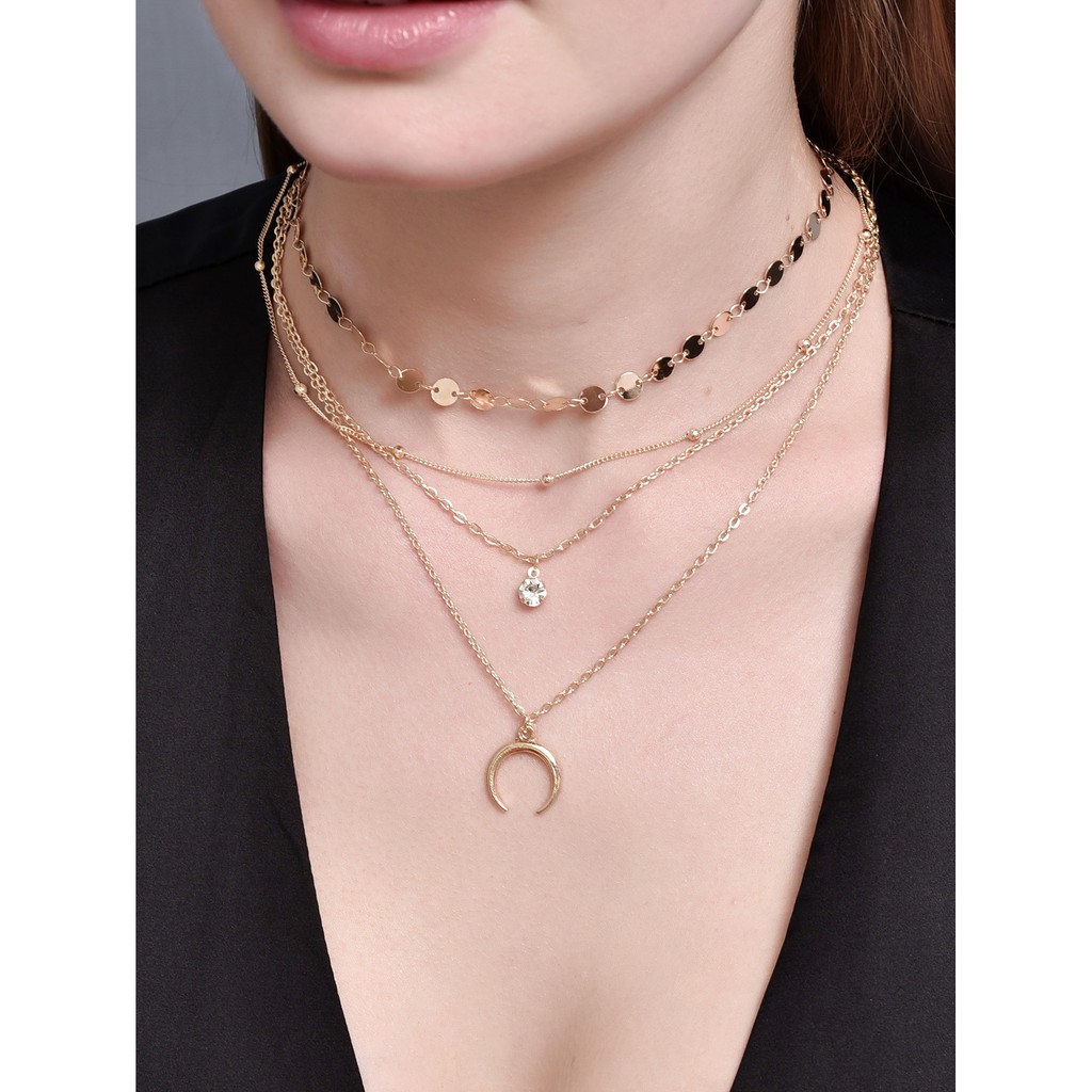 XUYU Boho Women Choker Coin Moon crystal Pendant Beaded Multi Layers ...