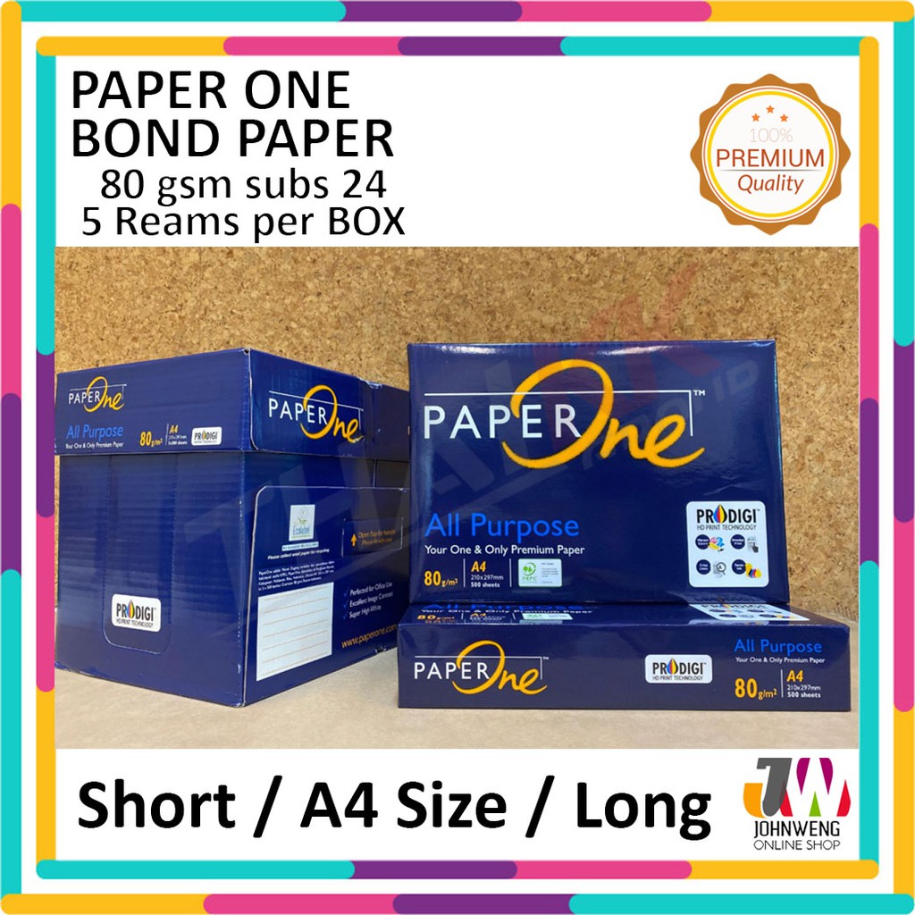 1 BOX 5 Reams Paper One Bond Paper Subs 24 Gsm 80 A4 Short Long