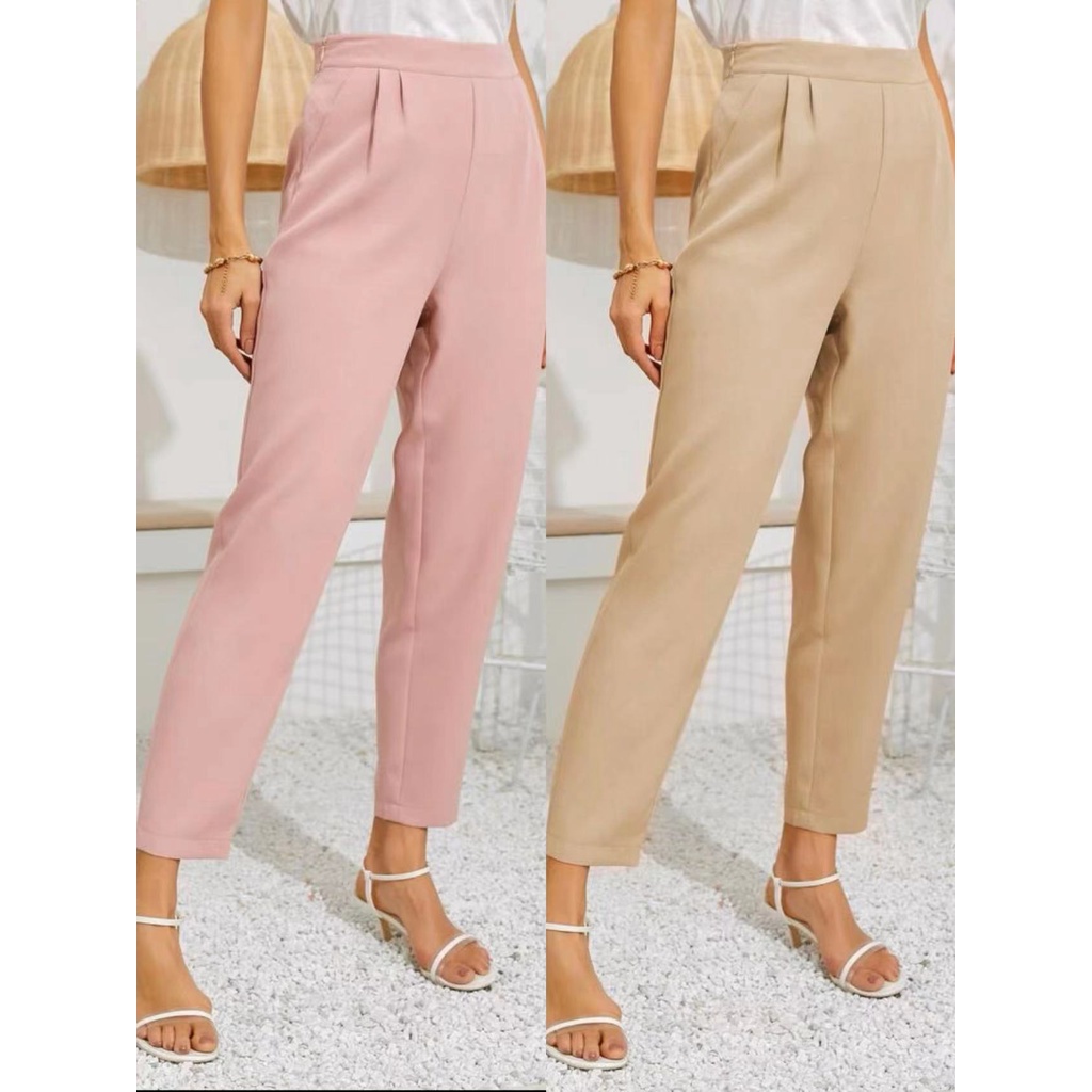 High Waist Trendy Solid Tailored Trouser Pants | Shopee Philippines
