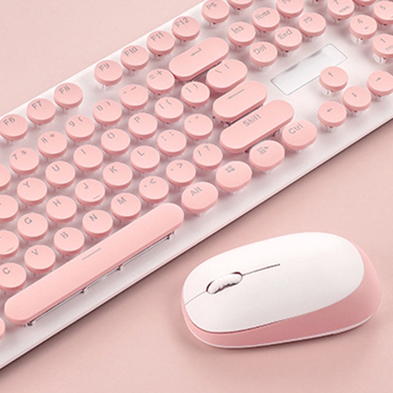Office home thin retro punk pink 2.4G wireless keyboard and mouse set ...