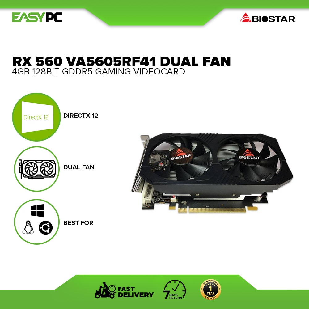 Biostar Rx 560 VA5605RF41 Dual Fan 4gb 128bit GDdr5 Gaming Graphics ...