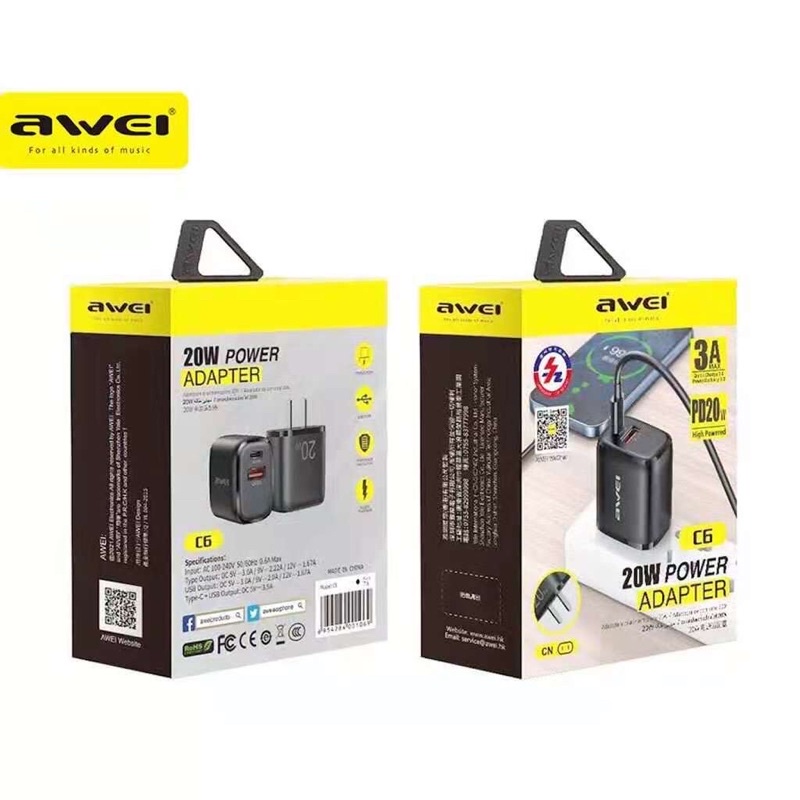 5 star E-Mall Awei C6 20W Quick Charge 3.0 3A Max Power Delivery 3.0 ...