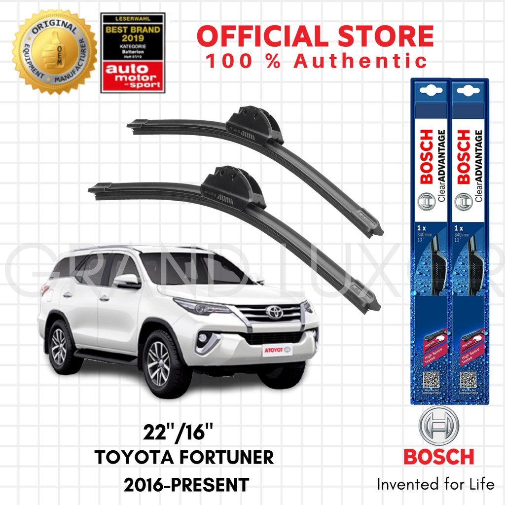 Bosch Clear Advantage Wiper Blade Set For Toyota Fortuner 2016-Present (22 /16 ) | Shopee ...