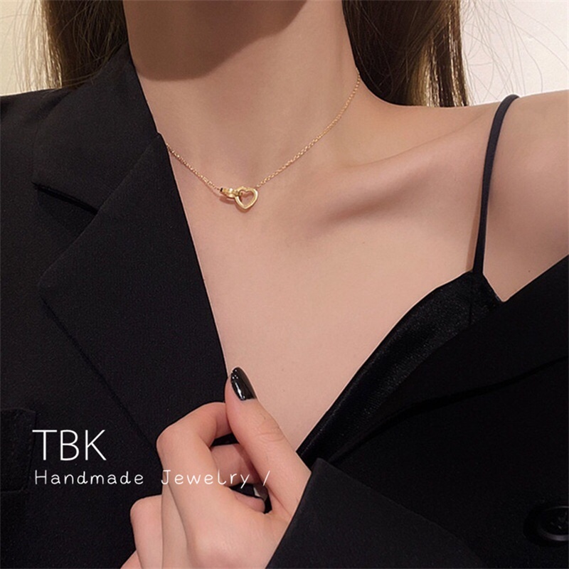 TBK 18k Golden Stainless Steel double Heart Necklace For women 2729n ...