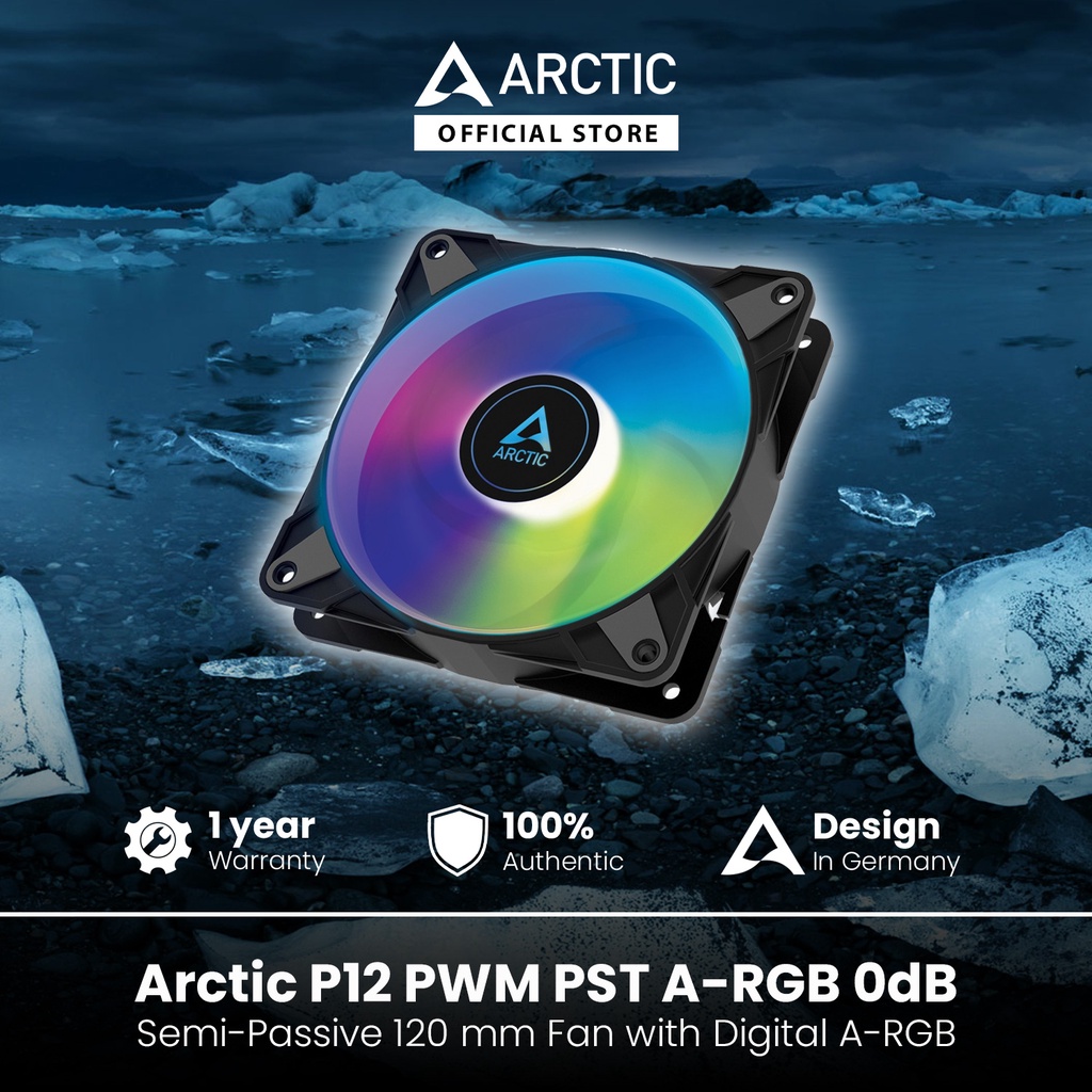 Arctic P12 PWM PST A-RGB 0dB Semi-Passive 120 mm Fan with Digital A-RGB ...