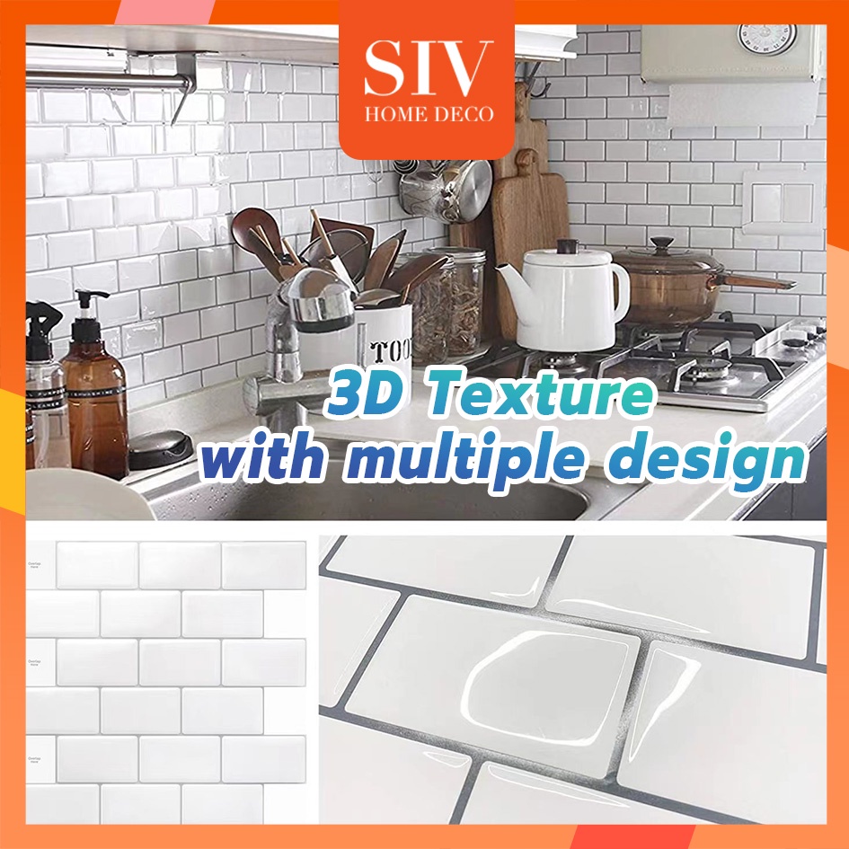 Siv Kitchen Wallpaper 3D Backsplash Subway Tiles Sticker Bathroom Self ...