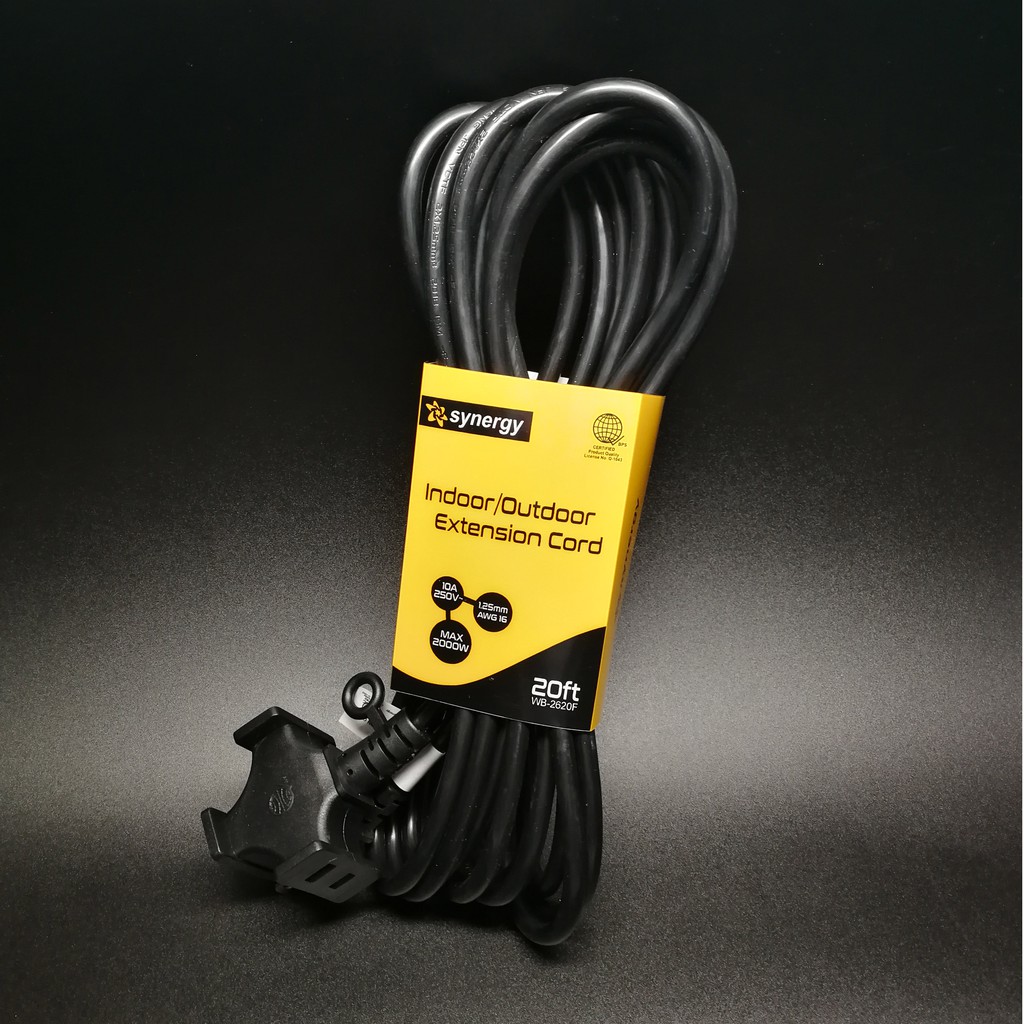 Synergy Indoor / Outdoor Extension Cord 20 ft. (WB-2620F) | Shopee ...