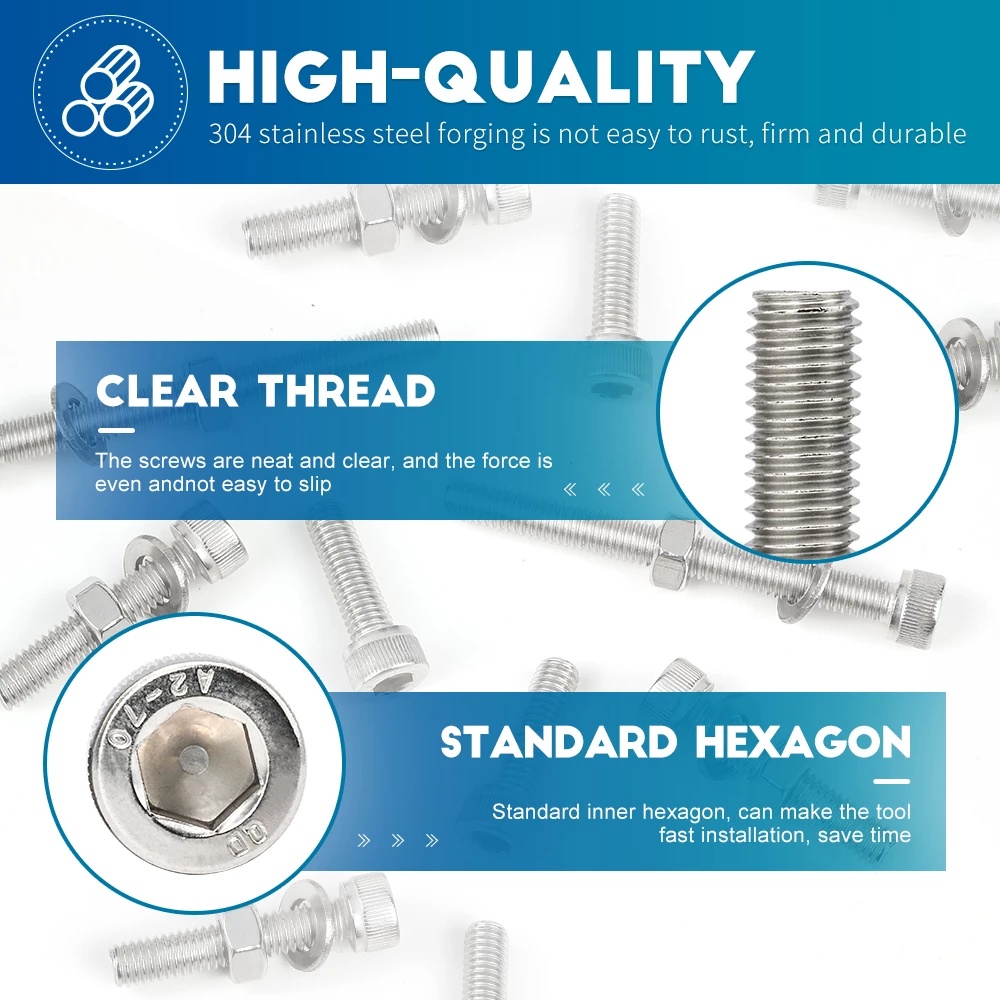 NINDEJIN Hexagon Hex Bolt Set M6 M8 M10 Bolts And Nuts Stainless Steel ...