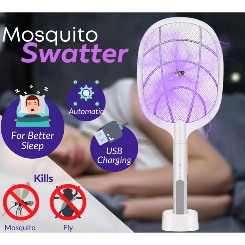 USB RECHARGEABLE MOSQUITO FLY SWATTER PORTABLE FLY SWATTER SAFETY MESH ...