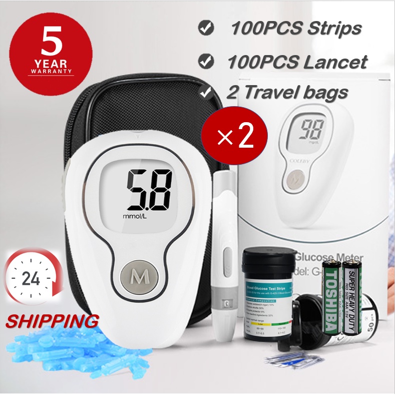 Blood Glucose Meter FREE 100pcs Strips & Lancets with Travel bag 2-SET ...