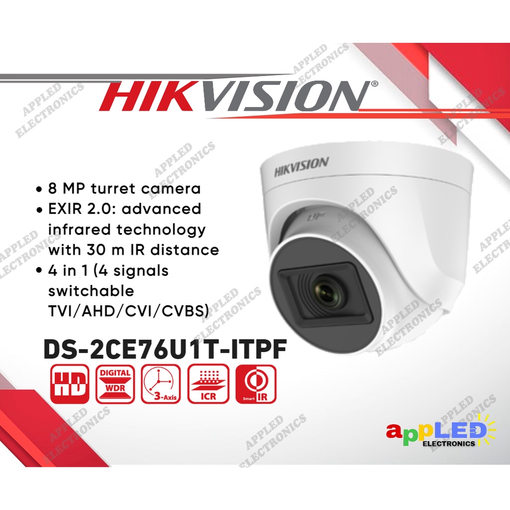 Hikvision DS-2CE76U1T-ITPF 8MP/4K Resolution Turret Analog Infrared ...