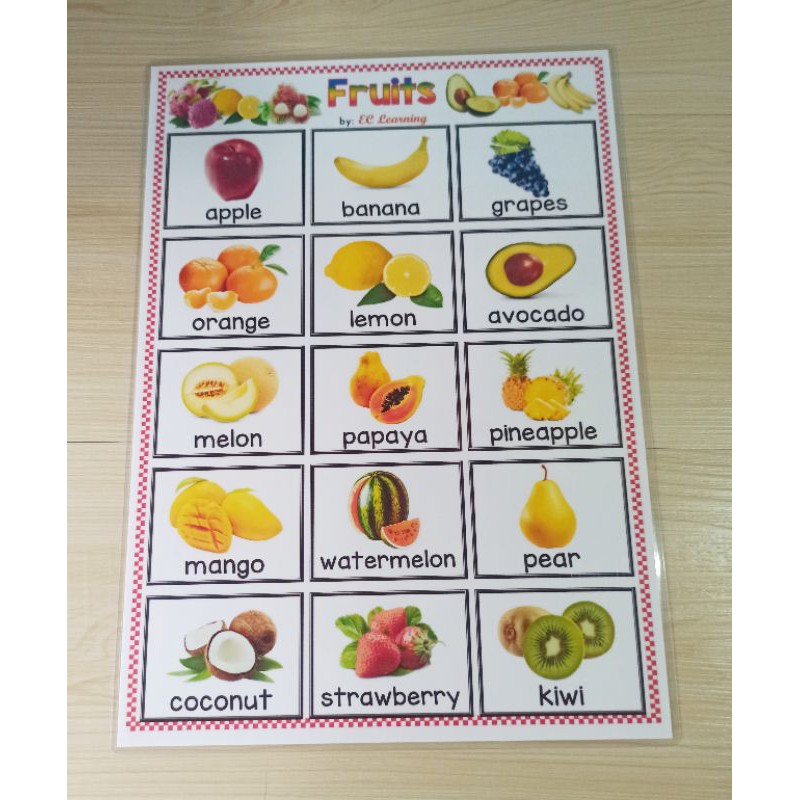 A4 FRUITS Laminated Educational Chart A4 | Shopee Philippines