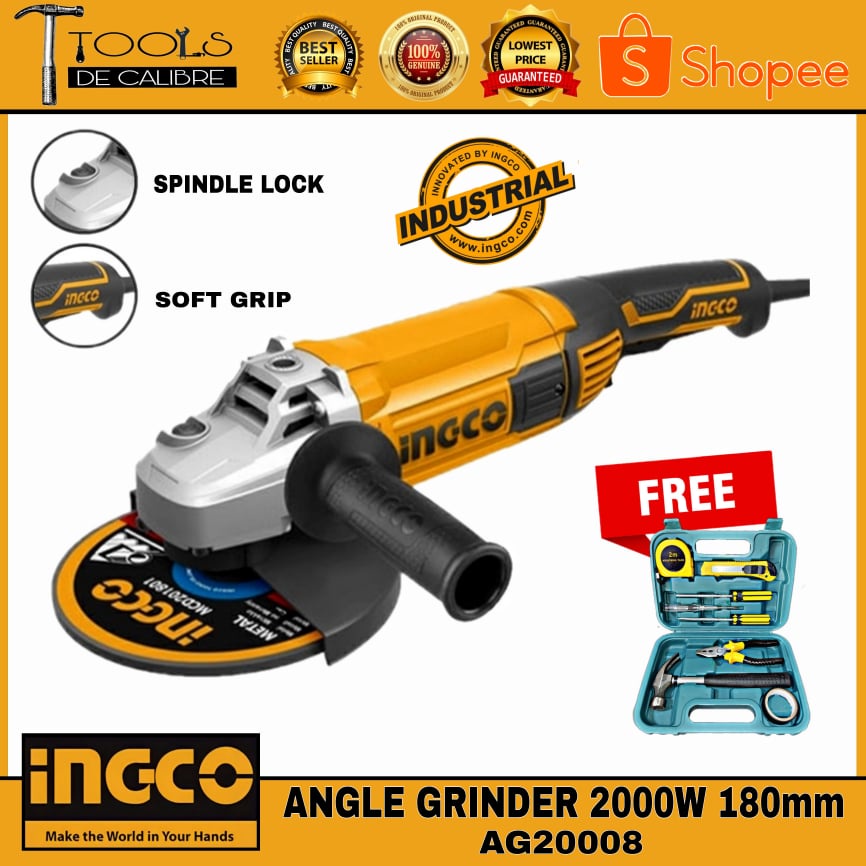 INGCO Angle Grinder 2000W AG200018 With FREE TOOL SET | Shopee Philippines