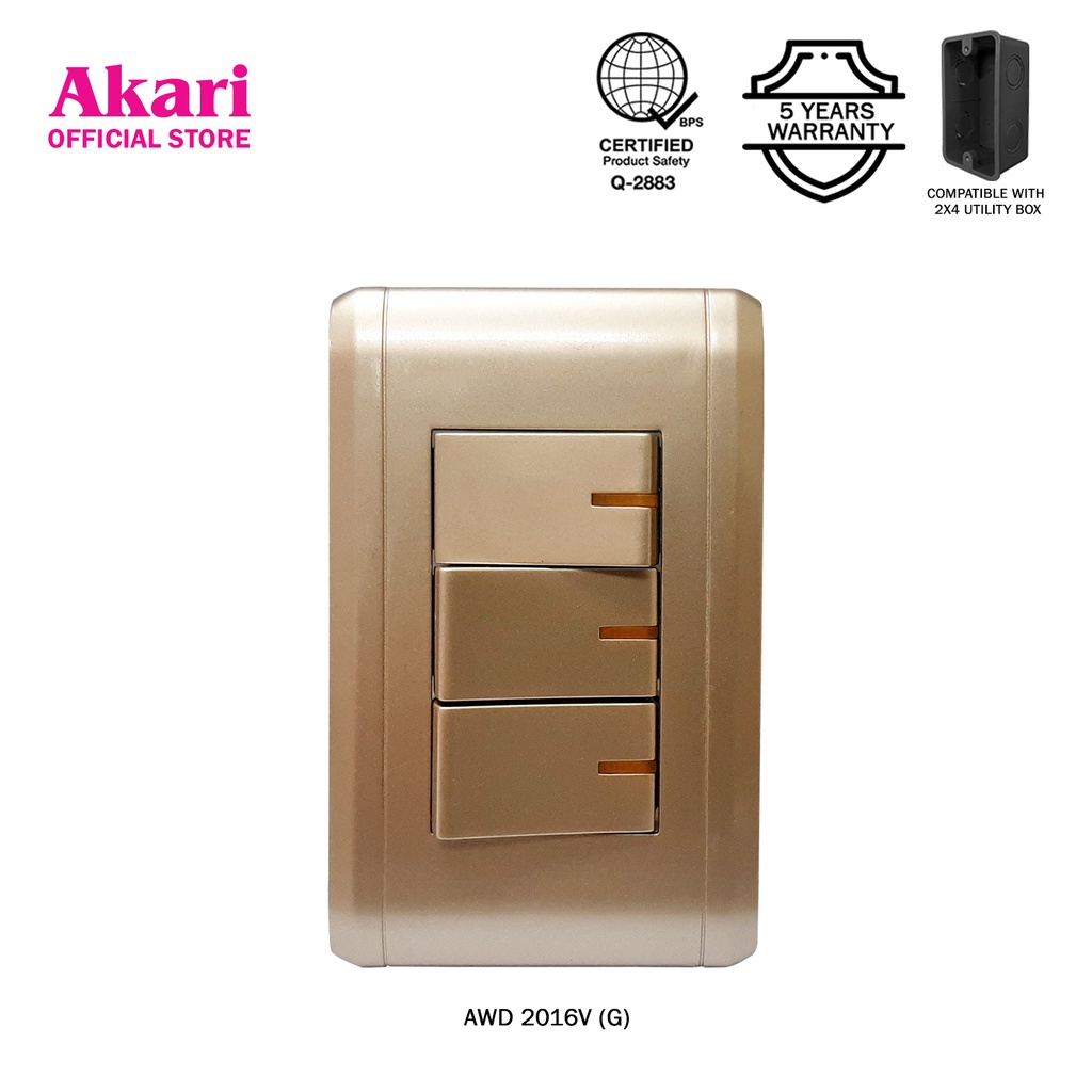 Akari 3 Gang 1 Way Switch 16A 250V, V Series | Shopee Philippines