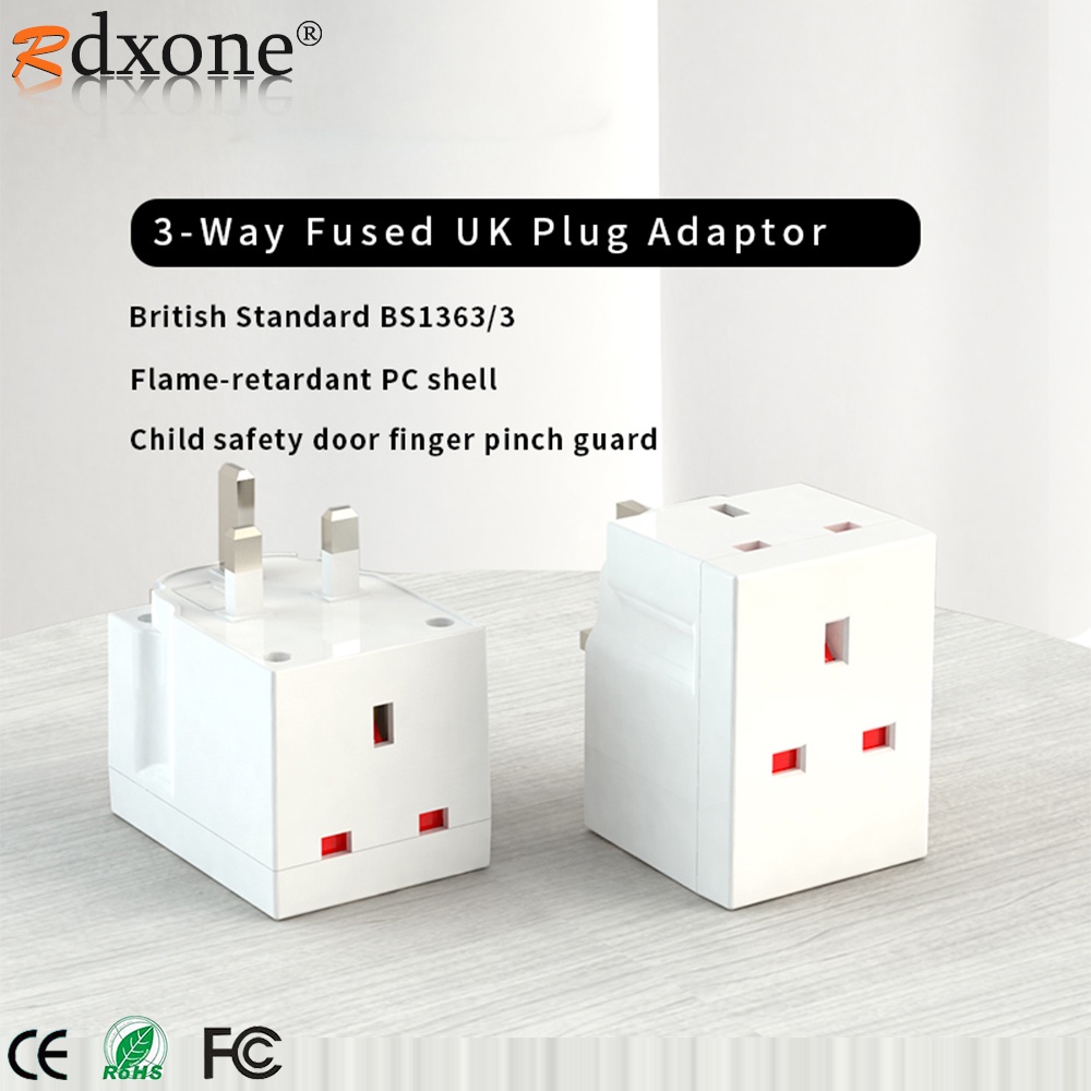 Rdxone 13A UK Plug Socket One to Three UK Adapter Plug Socket Extension ...