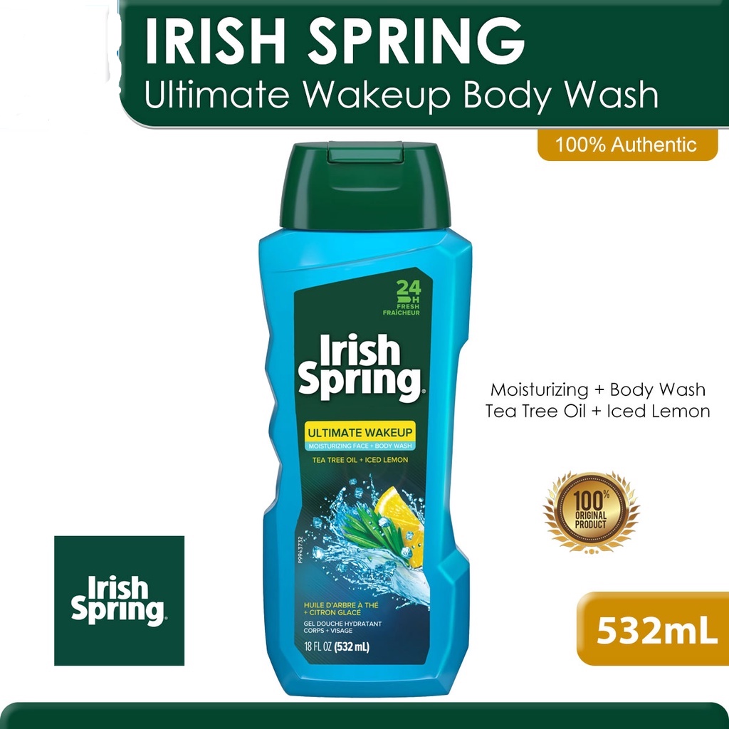 IRISH SPRING Ultimate Wake Up Tea Tree Face & Body Wash for Men 532mL ...