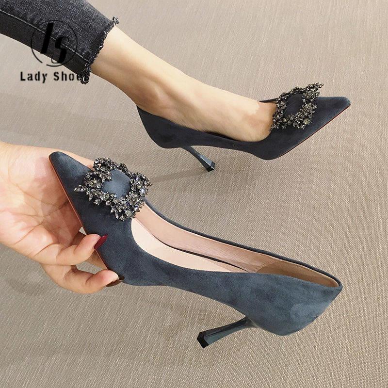Square Buckle Stilleto heels French pointed professional black | Shopee ...