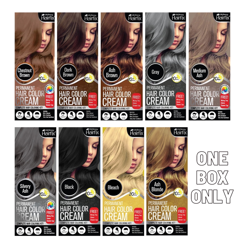 1 Box Only - Hairfix Permanent Hair Color Cream Kit 120ml | Shopee ...