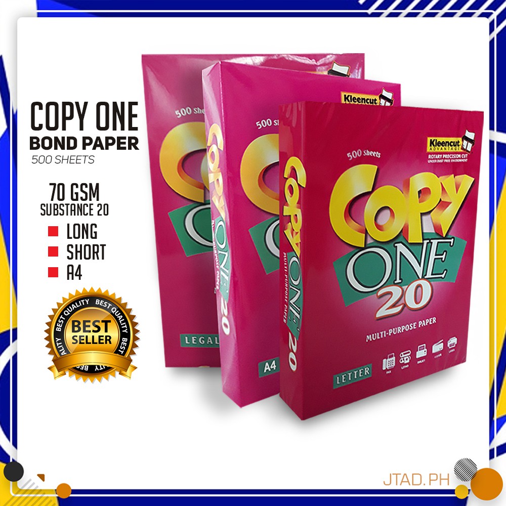 Copy One Bond Paper 70GSM Long / A4 / Short / Substance 20 (1 ream ...