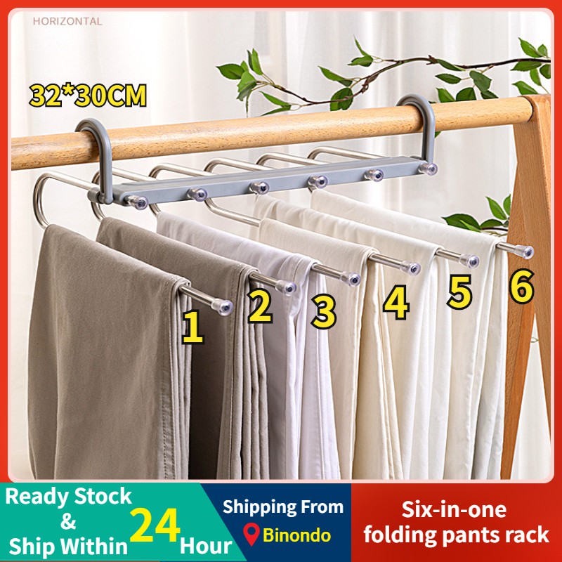 Magic Pants Rack Pants Hangers Folding 6 Multilayer Rack Home Wardrobe ...
