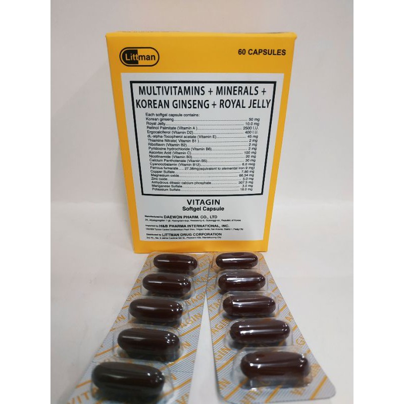 Vitagin Softgel caps (Multivitamins + Minerals +Korean Ginseng+Royal ...