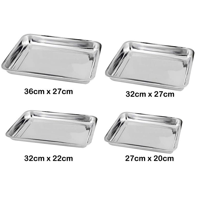 Multiple Sizes Of Metal Serving Tray Rectangle Stainless Steel Food